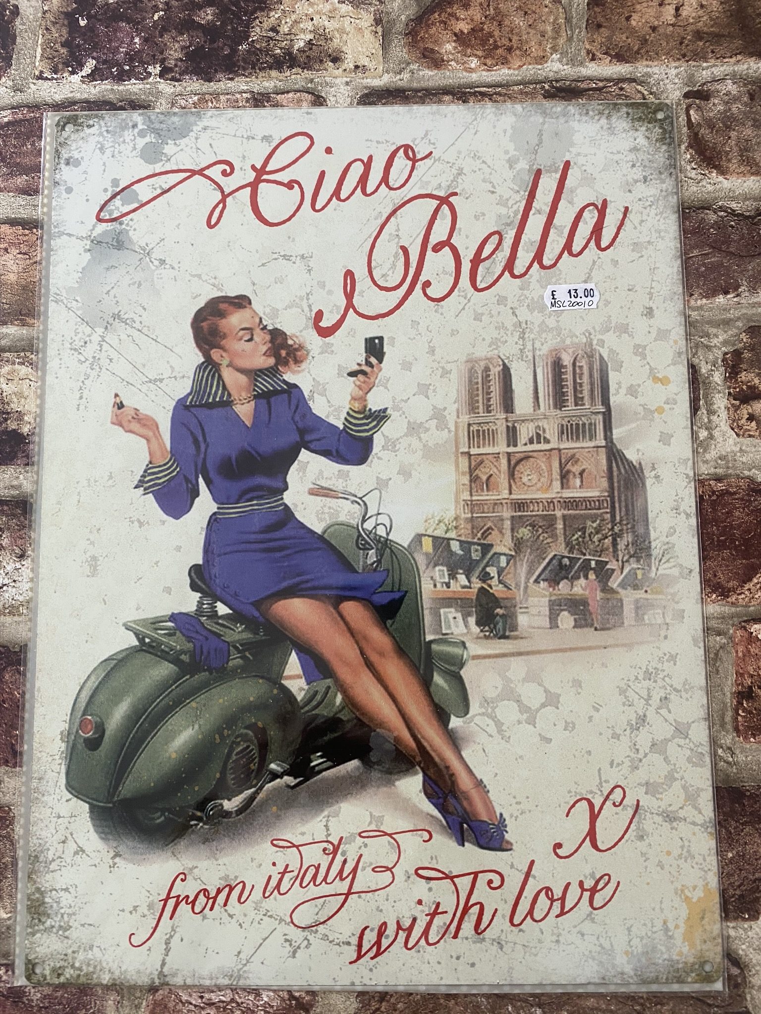 Metal Sign, Vespa, Ciao Bella, from Italy with Love, Large – Then Retro