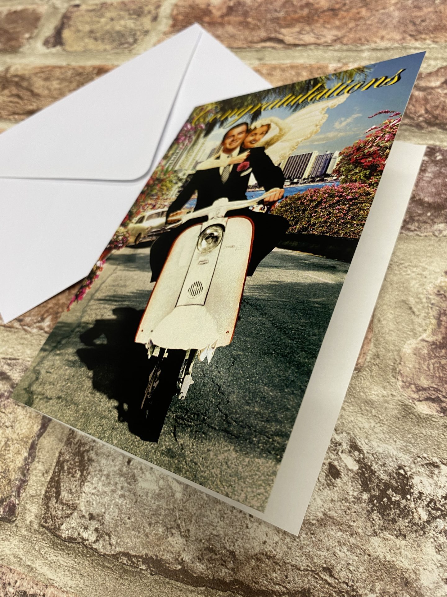 Greeting Card, Congratulations Scooter Couple – Then Retro
