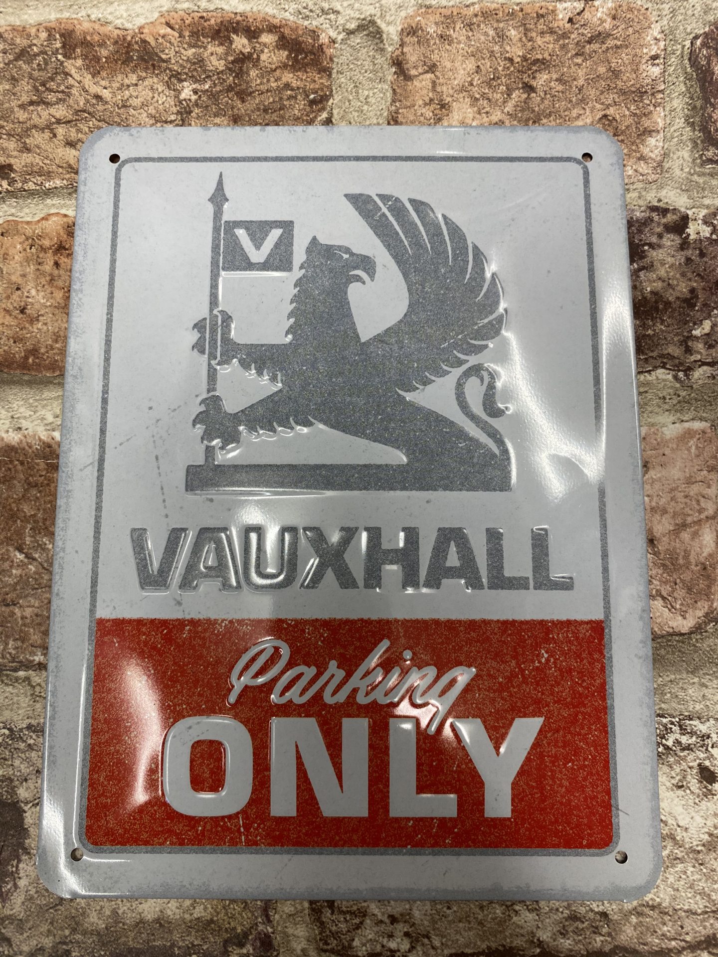 Metal Sign Embossed Small,Vauxhall Parking Only – Then Retro