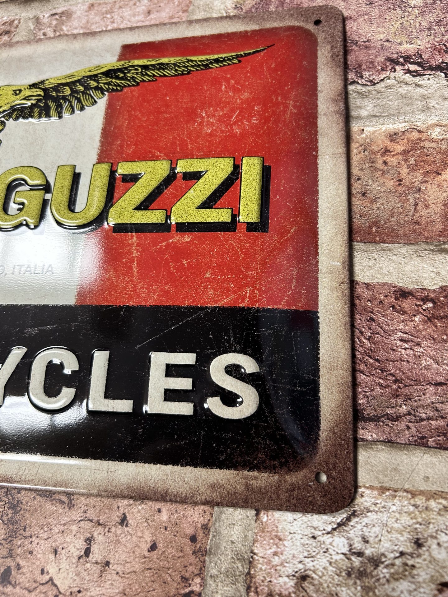 Metal Sign Embossed, Moto Guzzi Motorcycles Italia – Then Retro