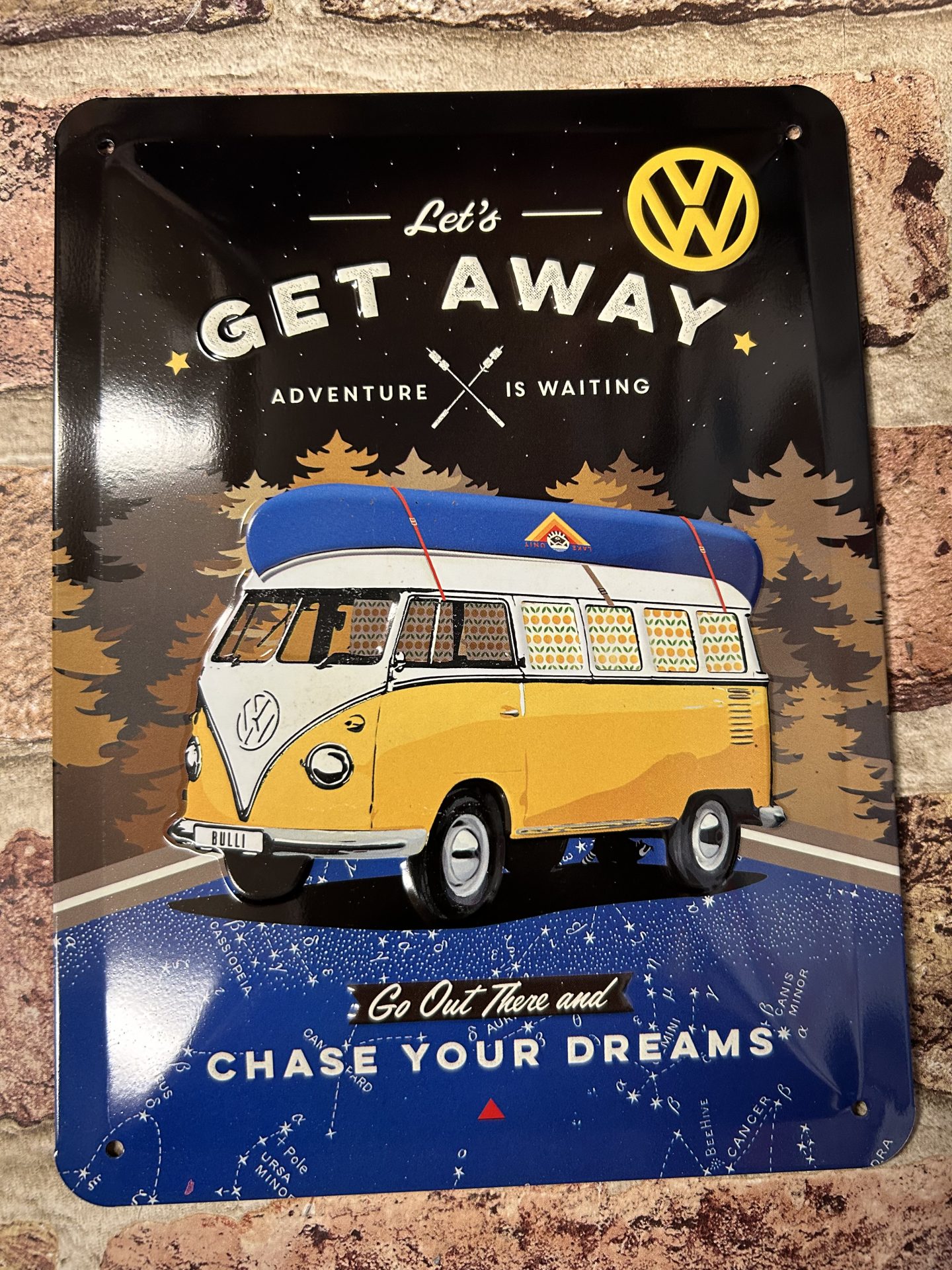 Metal Sign Embossed Small, VW Bulli/Camper Let’s Get Away – Then ...