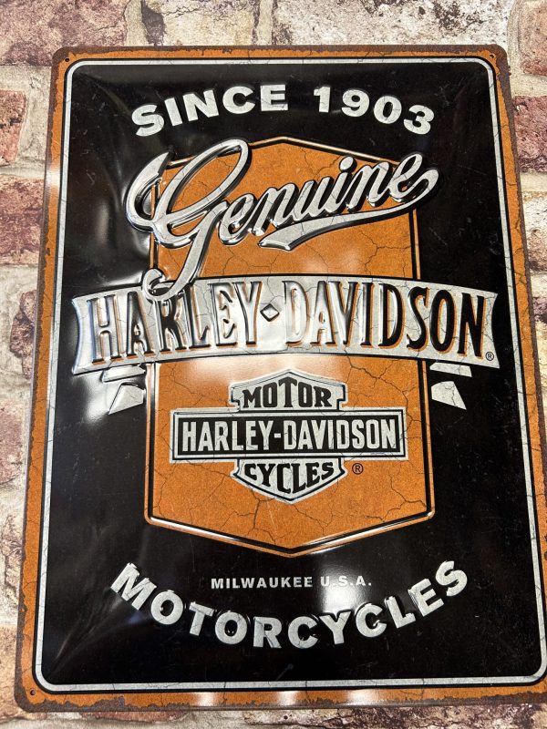 Metal Sign Embossed Large, Harley Davidson Genuine Motorcycles – Then ...