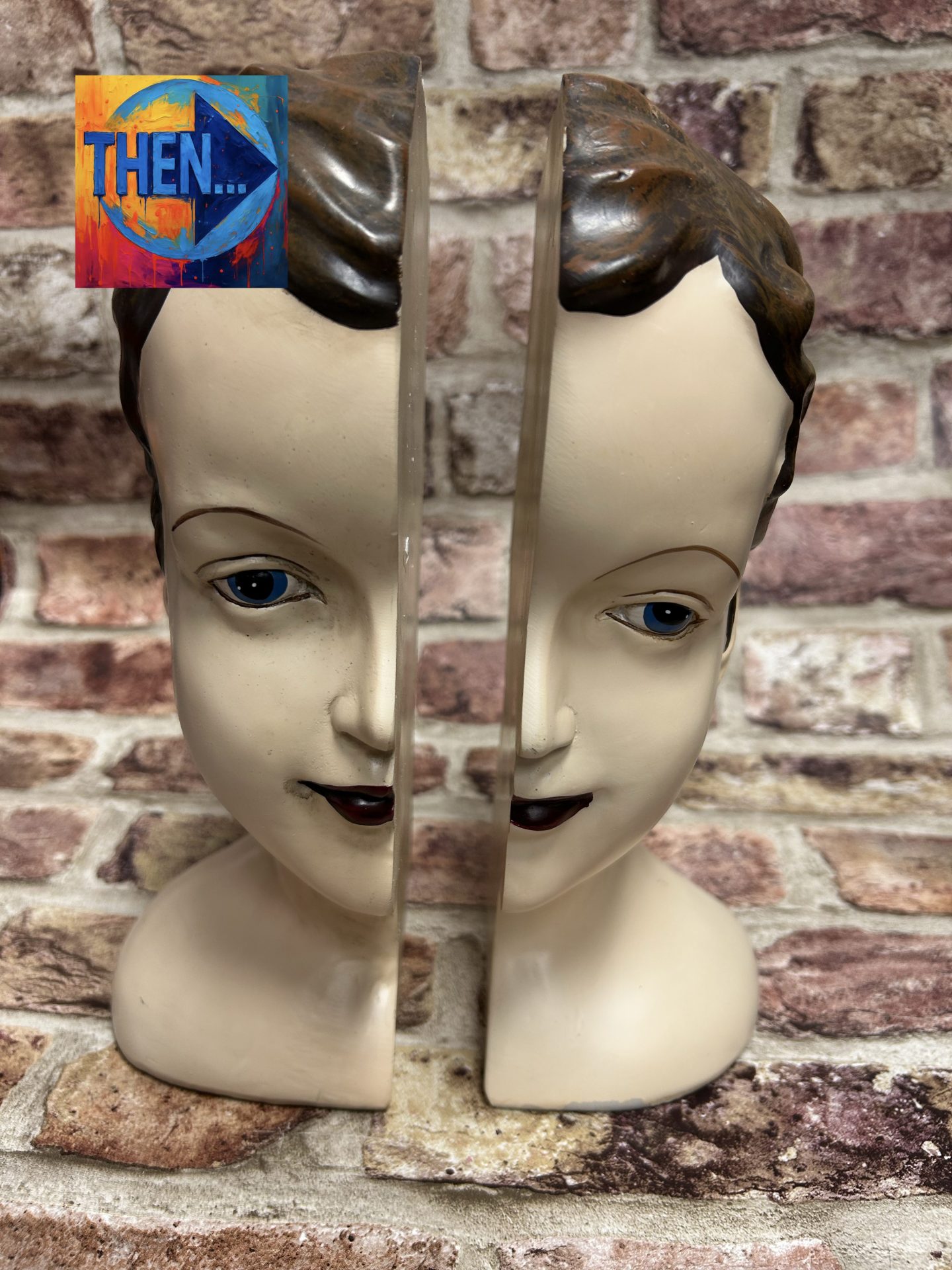 Deco Style Antiqued Split Head Bookends pair (Small Scratch On Edge Of ...