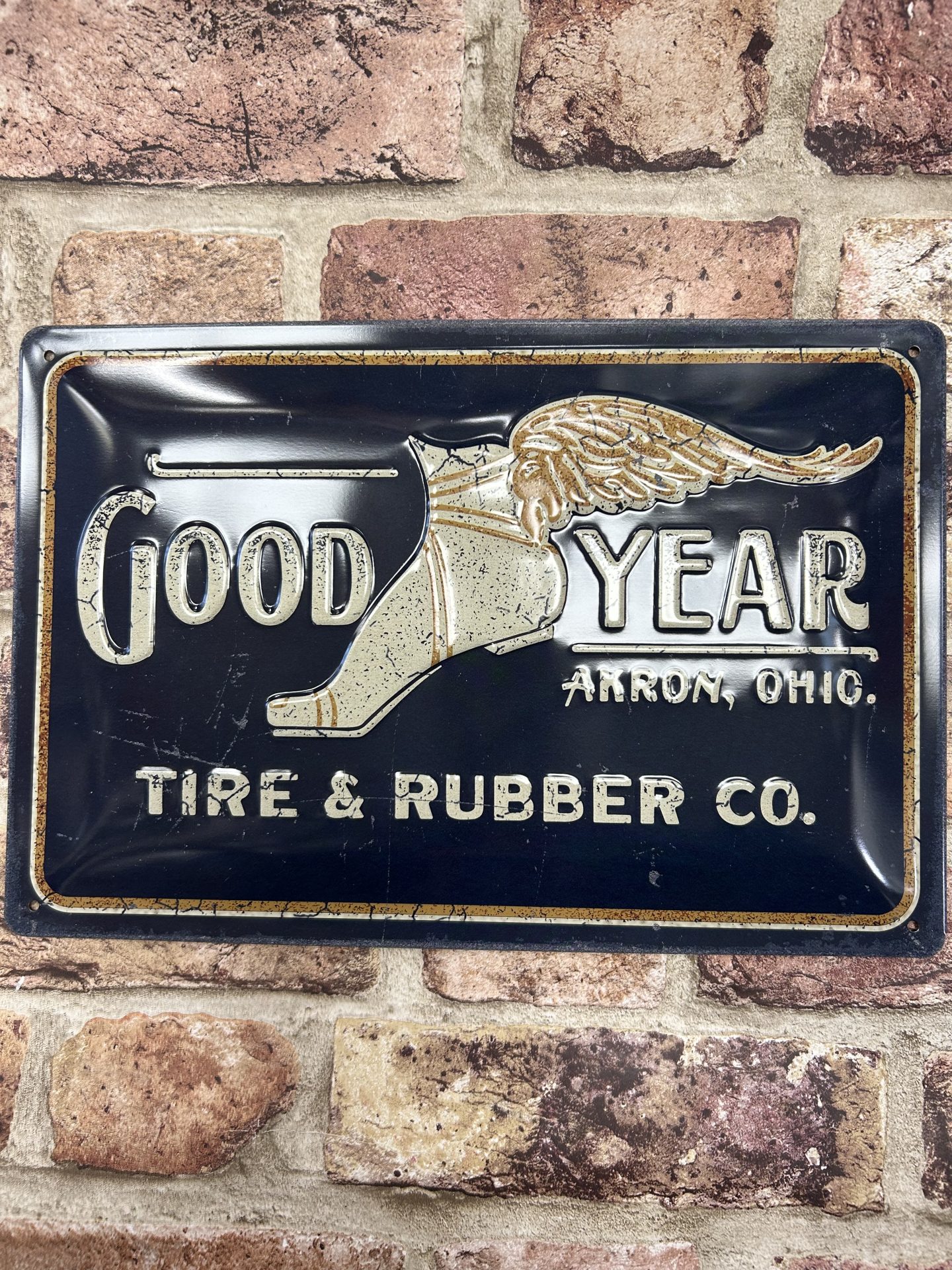 Metal Sign Embossed, Goodyear Winged Foot Logo – Then, quirky and retro ...